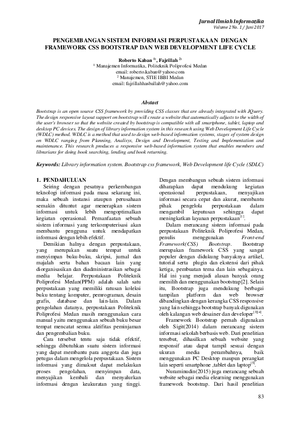 Pdf Pengembangan Sistem Informasi Perpustakaan Dengan Framework Css Bootstrap Dan Web