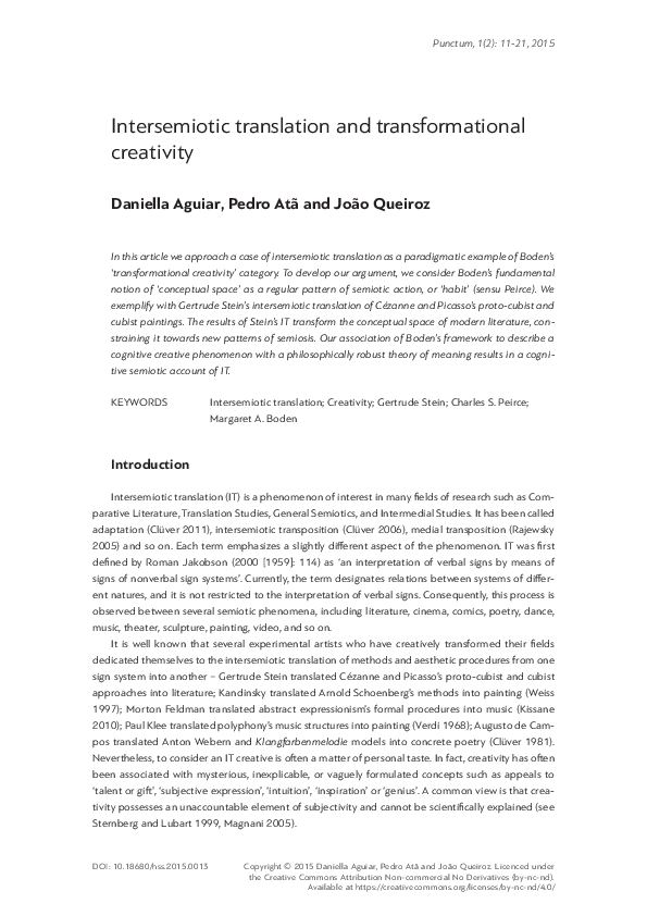 (PDF) Intersemiotic translation and transformational creativity