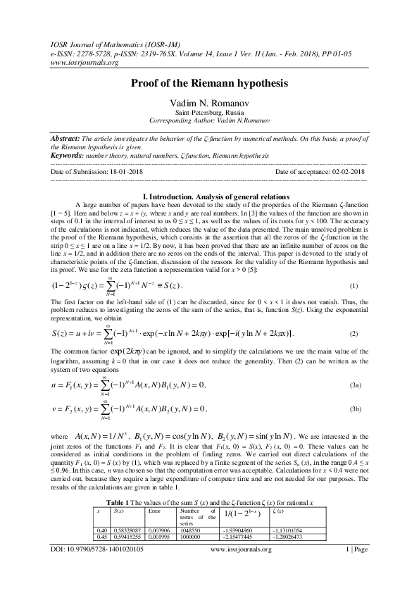 (PDF) Proof of the Riemann hypothesis | IOSR Journals publish within 3 ...