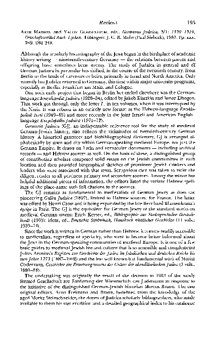 (PDF) Ivan G. Marcus, “Review of ‘Germania Judaica, Part III, vol. 1 ...