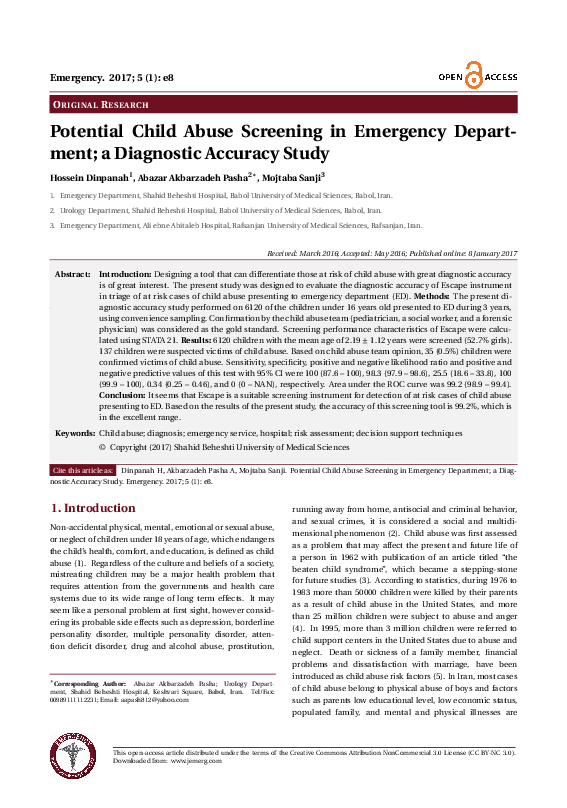 (PDF) Potential Child Abuse Screening in Emergency Depart- ment; a ...