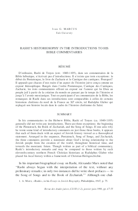 (PDF) Ivan G. Marcus, “Rashi’s Historiosophy in the Introductions to ...