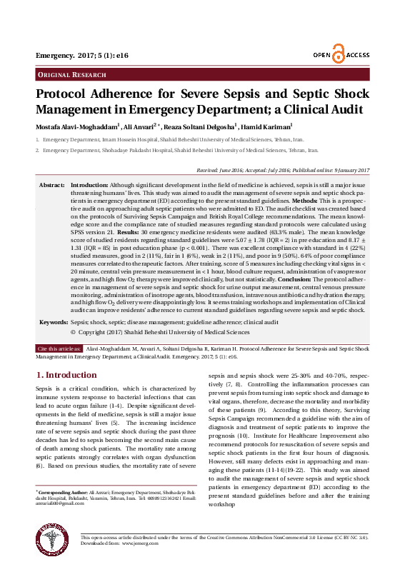 (PDF) Protocol Adherence for Severe Sepsis and Septic Shock Management ...