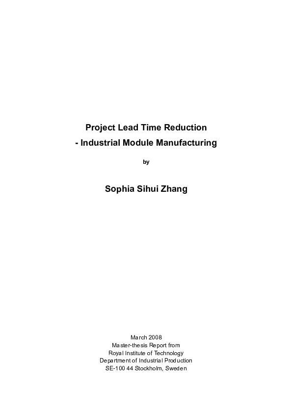 (PDF) Project Lead Time Reduction -Industrial Module Manufacturing