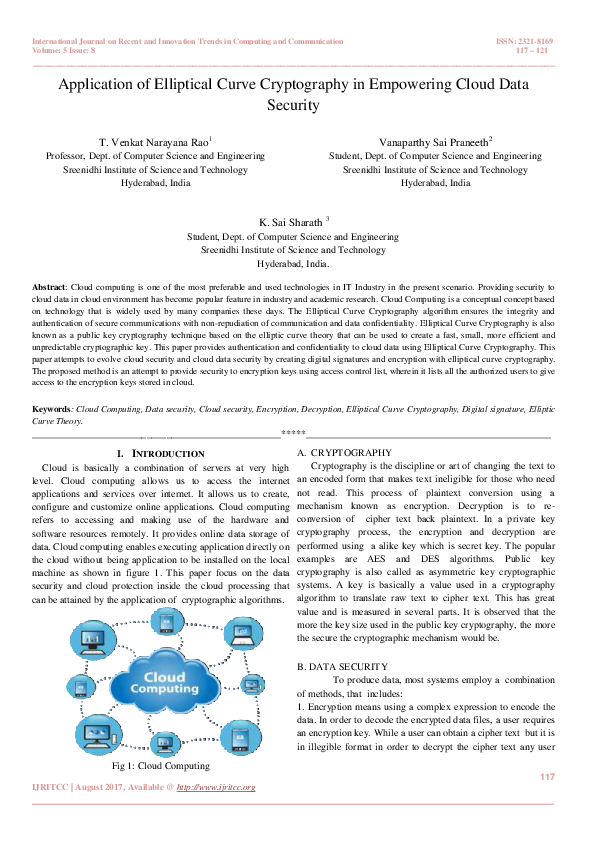Pdf Application Of Elliptical Curve Cryptography In Empowering Cloud Data Security