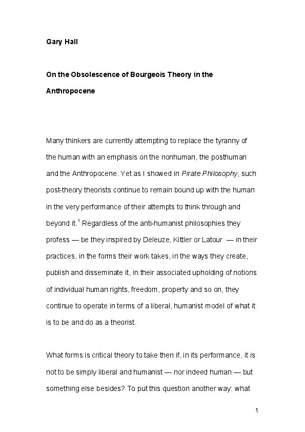 (PDF) On the Obsolescence of Bourgeois Theory in the Anthropocene