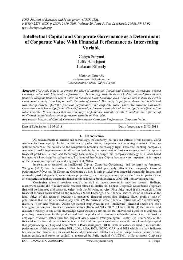 (PDF) Intellectual Capital and Corporate Governance as a Determinant of Corporate Value With ...