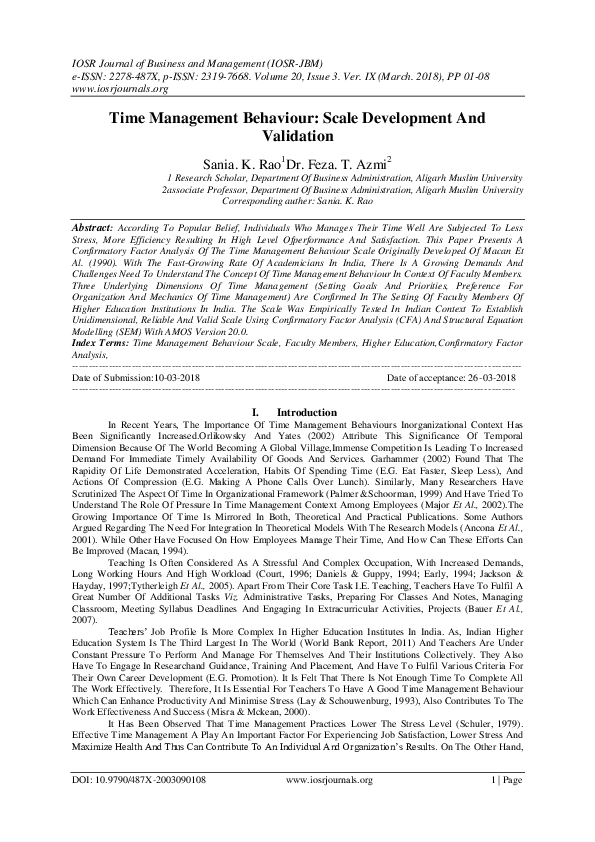 (PDF) Time Management Behaviour: Scale Development And Validation