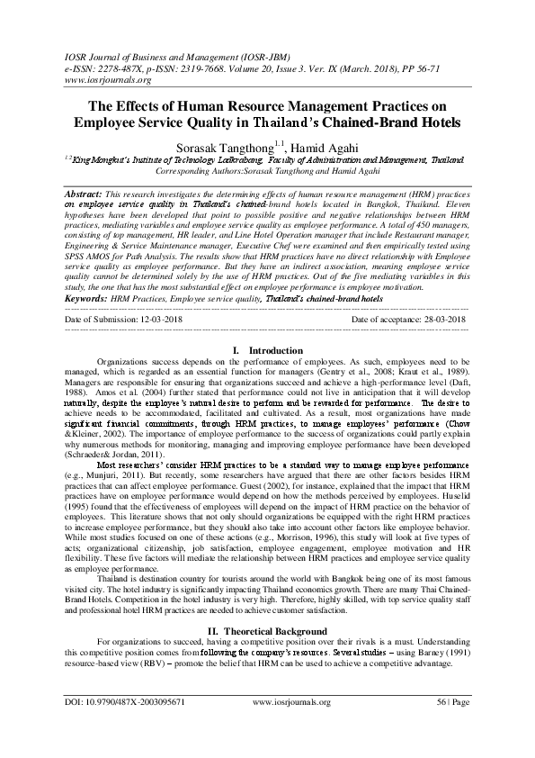 Pdf The Effects Of Human Resource Management Practices On Employee Service Quality In Thailand