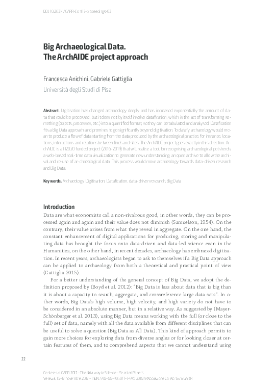 (PDF) Big Archaeological Data. The ArchAIDE project approach