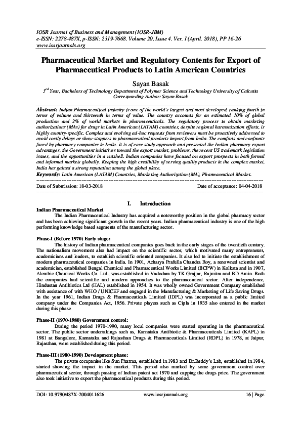 (PDF) Pharmaceutical Market and Regulatory Contents for Export of ...