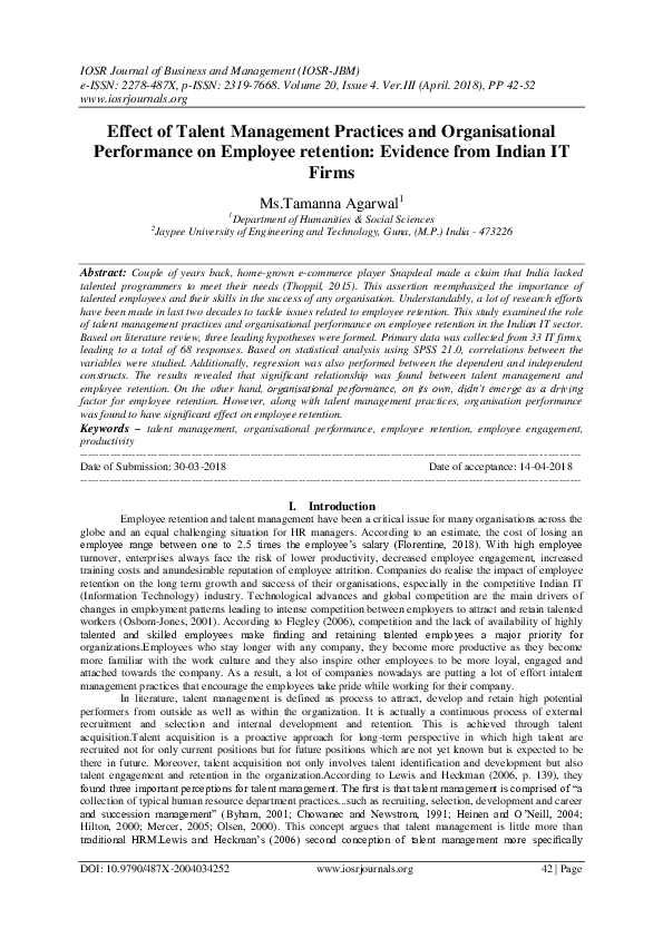 (PDF) Effect of Talent Management Practices and Organisational Performance on Employee retention ...