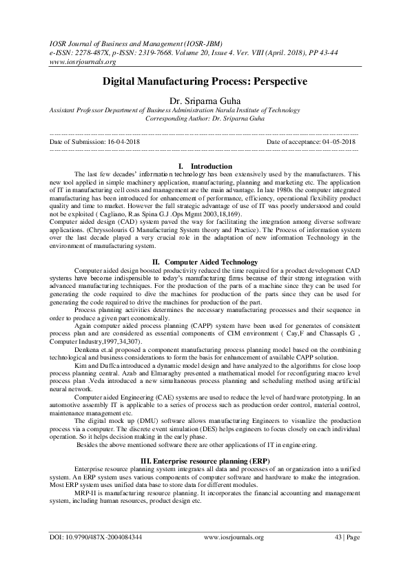 (PDF) Digital Manufacturing Process: Perspective
