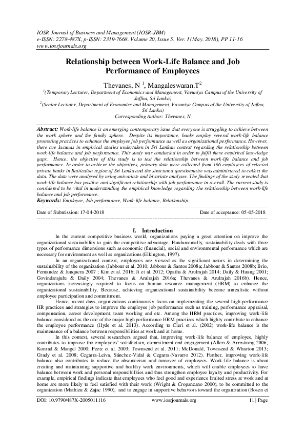 (PDF) Relationship between Work-Life Balance and Job Performance of Employees
