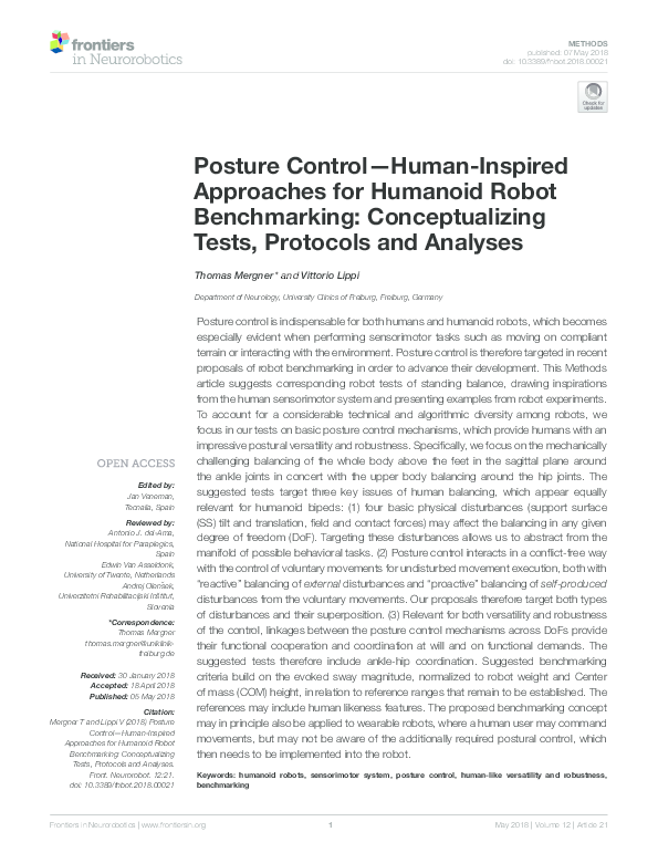 Pdf Posture Control—human Inspired Approaches For Humanoid Robot Benchmarking Conceptualizing