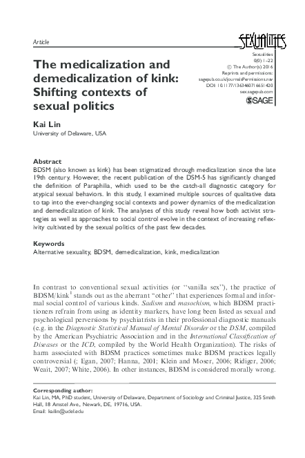 (PDF) The medicalization and demedicalization of kink: Shifting ...