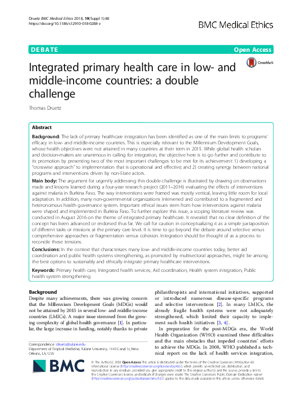 (PDF) Integrated primary health care in low-and middle-income countries: a double challenge