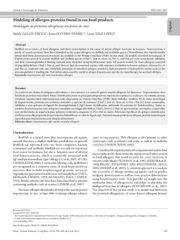 (PDF) Modeling of allergen proteins found in sea food products