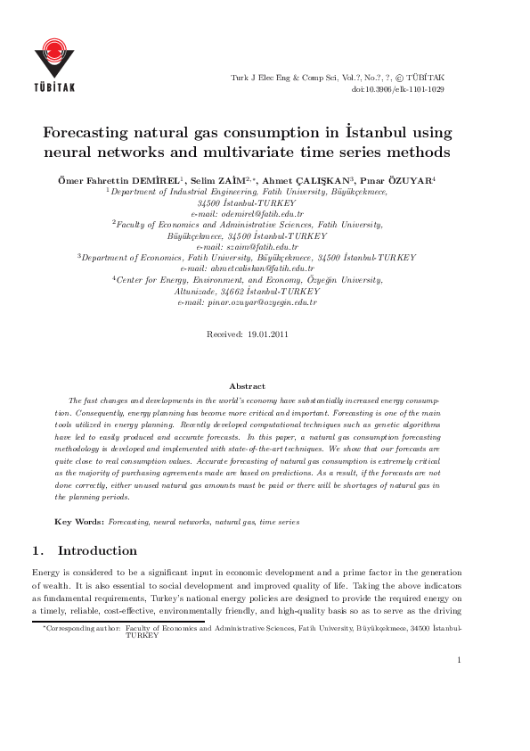 (PDF) Forecasting natural gas consumption in ˙ Istanbul using neural ...