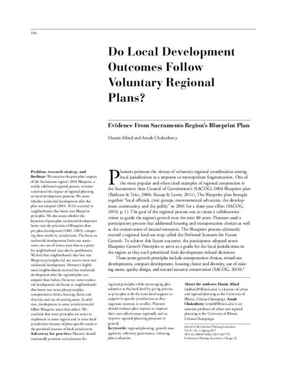 (PDF) Do local development outcomes follow voluntary regional plans ...