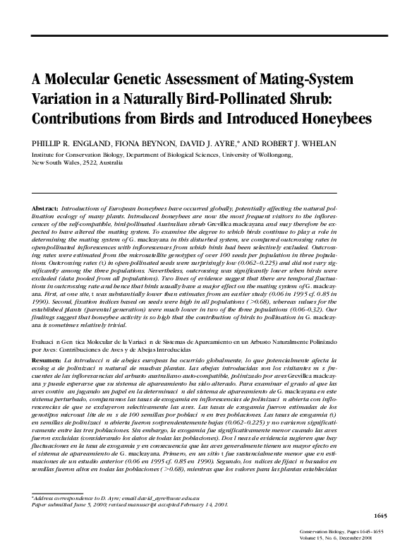 (PDF) A Molecular Genetic Assessment of Mating-System Variation in a ...