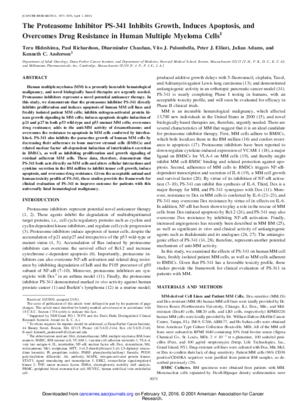 (PDF) The proteasome inhibitor PS-341 inhibits growth, induces apoptosis, and overcomes drug ...