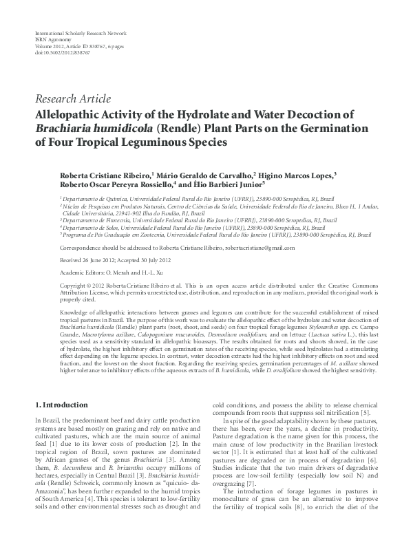 (PDF) Allelopathic Activity of the Hydrolate and Water Decoction of ...