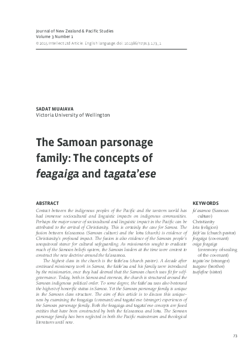 (PDF) The Samoan parsonage family: The concepts of feagaiga and tagata'ese