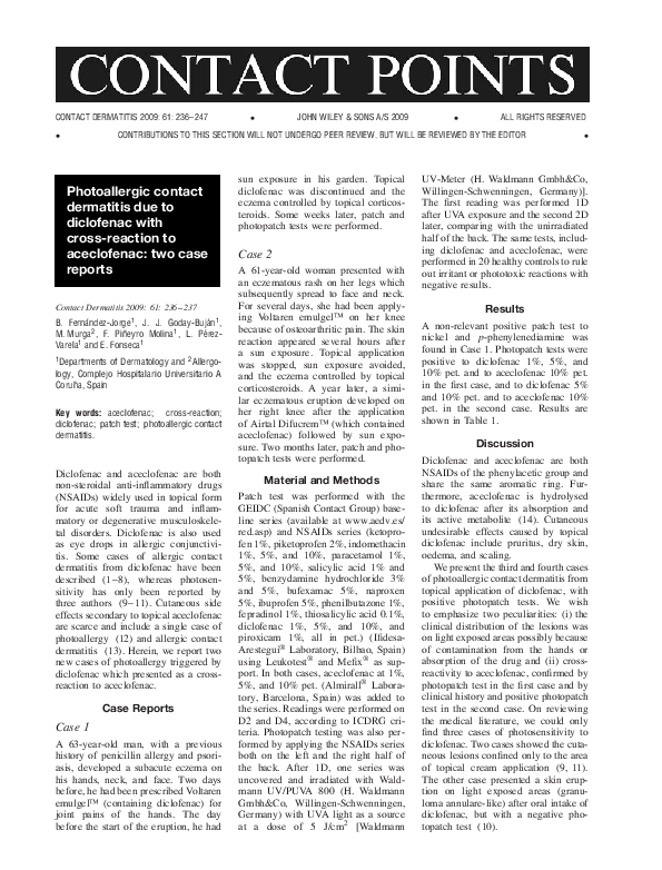 (PDF) Photoallergic contact dermatitis due to diclofenac with cross ...