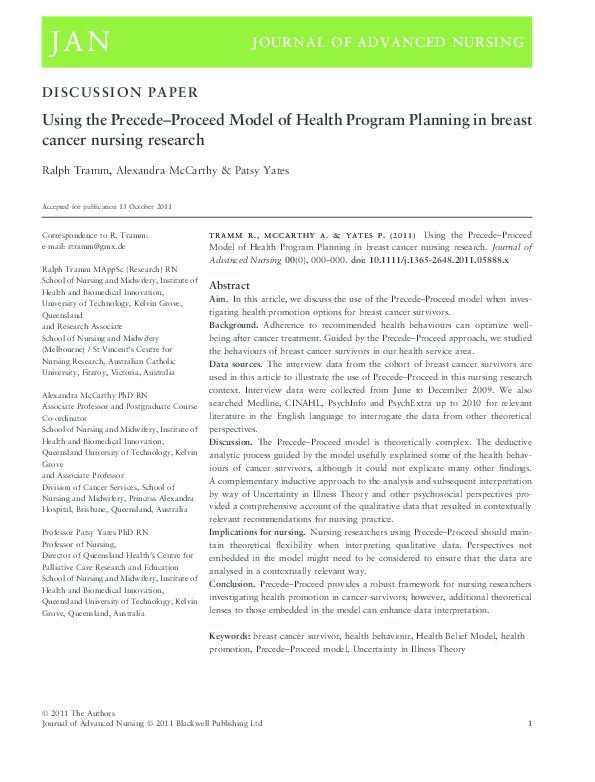 (PDF) Using the Precede-Proceed Model of Health Program Planning in ...