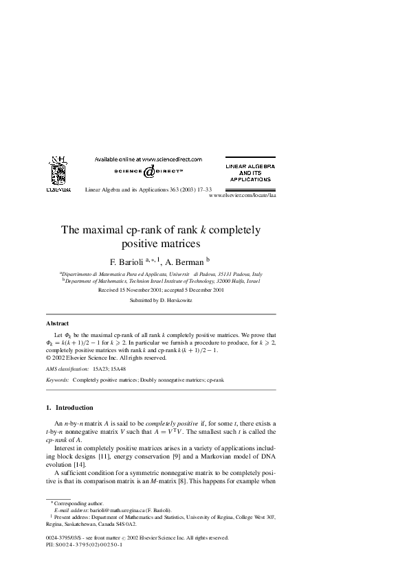 Pdf The Maximal Cp Rank Of Rank K Completely Positive Matrices