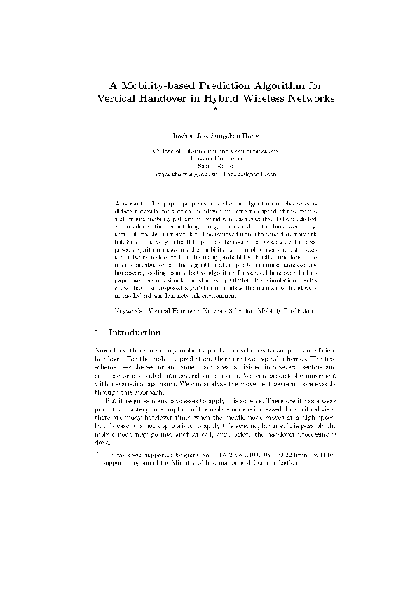 Pdf A Mobility Based Prediction Algorithm For Vertical Handover In