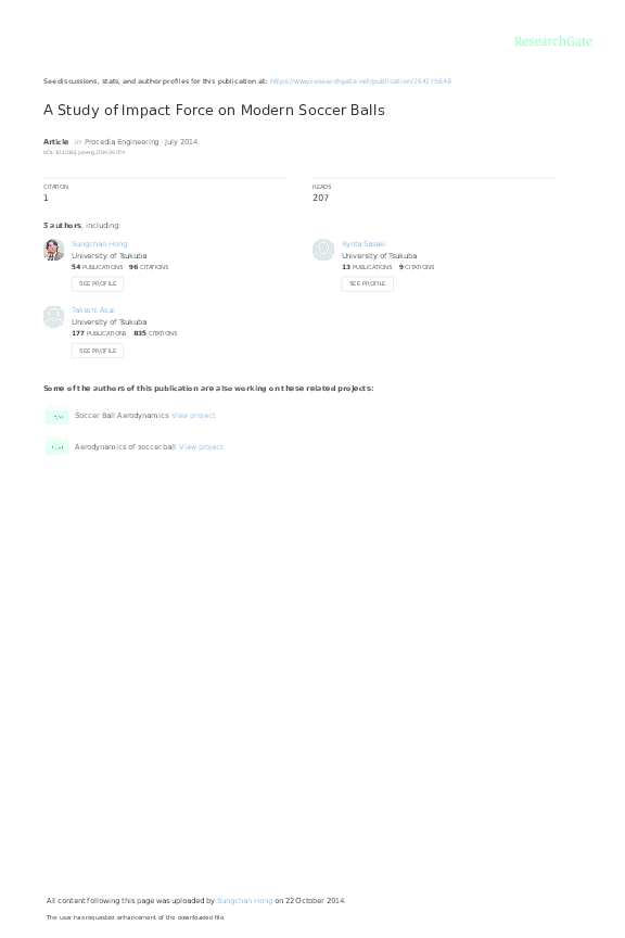 (PDF) A Study of Impact Force on Modern Soccer Balls