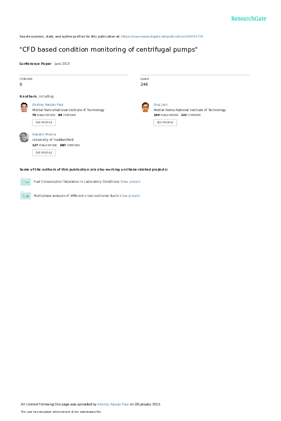 (PDF) CFD based condition monitoring of centrifugal pumps | Atique ...