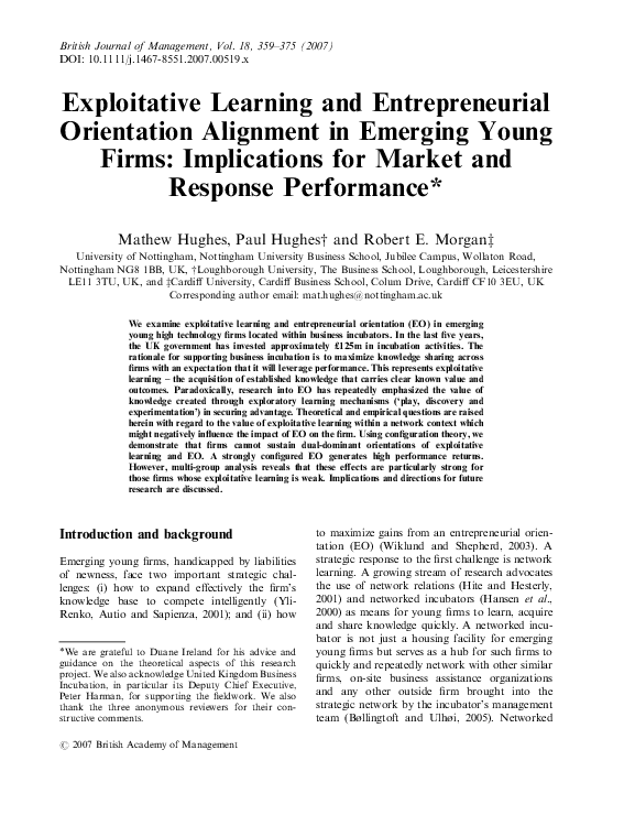 (PDF) Exploitative Learning and Entrepreneurial Orientation Alignment ...