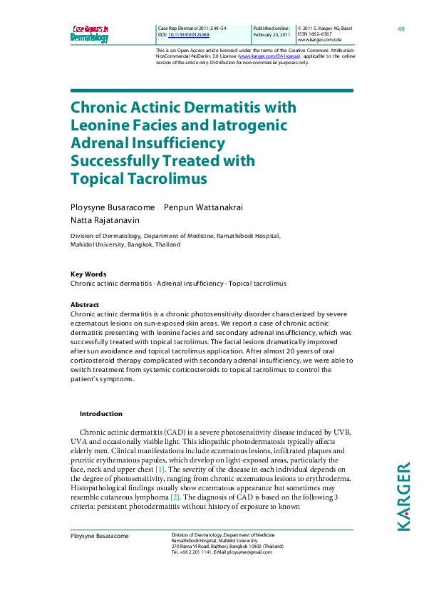 (PDF) Chronic Actinic Dermatitis with Leonine Facies and Iatrogenic ...