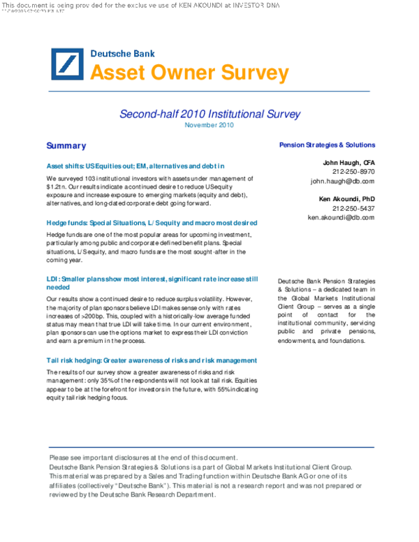 (PDF) Asset Owner Survey Second-half 2010 Institutional Survey