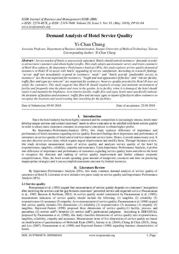 Pdf Demand Analysis Of Hotel Service Quality