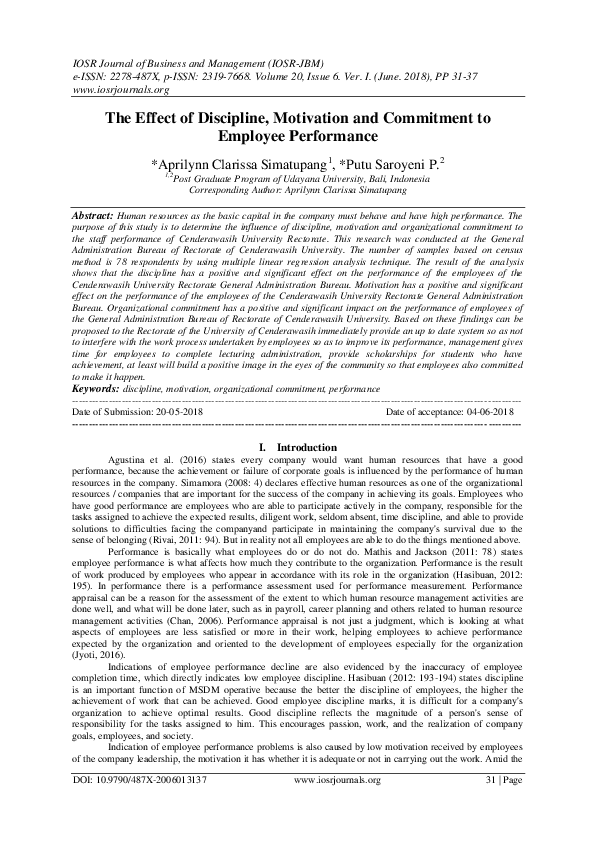 (PDF) The Effect of Discipline, Motivation and Commitment to Employee ...