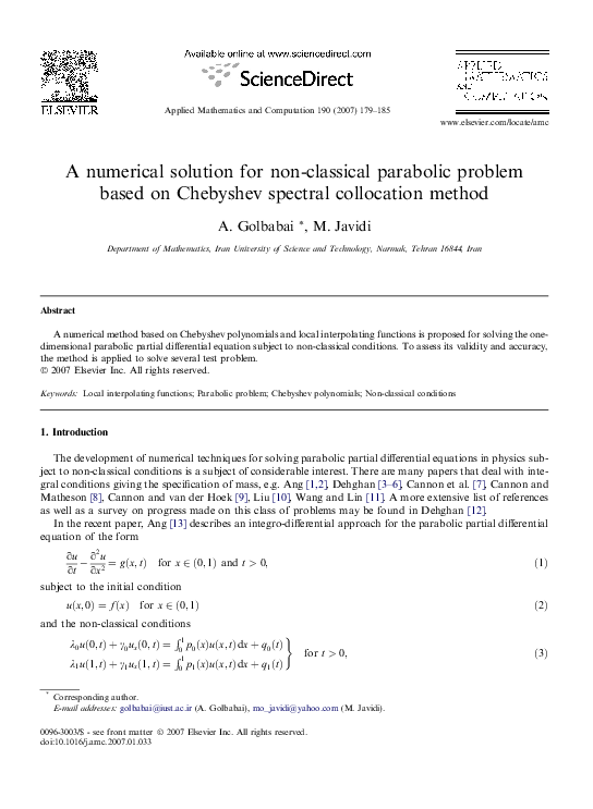 Pdf A Numerical Solution For Non Classical Parabolic Problem Based On