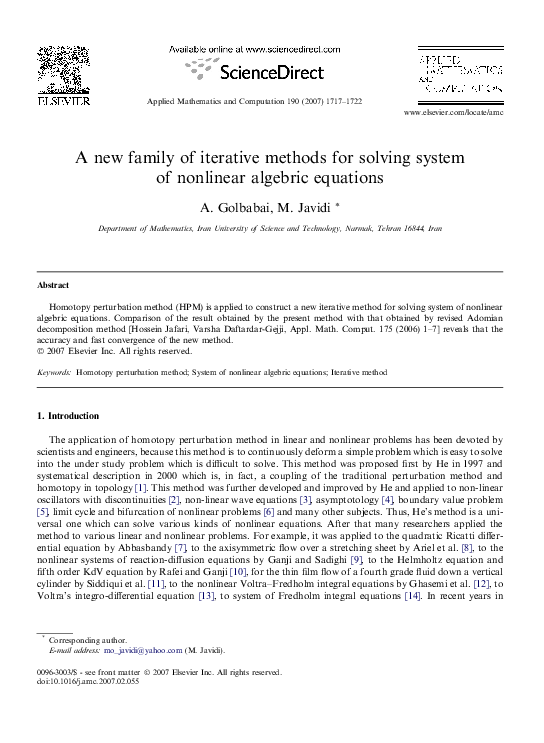 (PDF) A new family of iterative methods for solving system of nonlinear ...