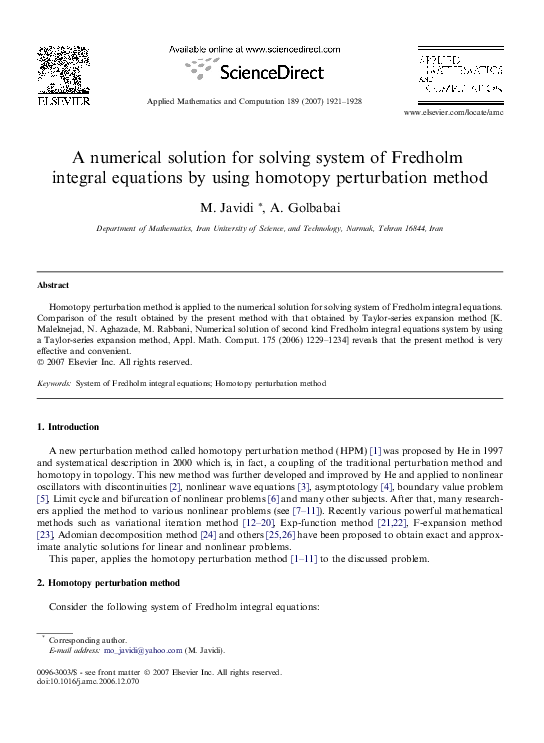 Pdf A Numerical Solution For Solving System Of Fredholm Integral