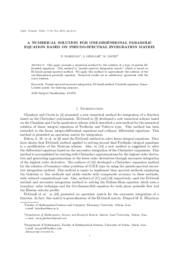 Pdf A Numerical Solution For One Dimensional Parabolic Equation Using