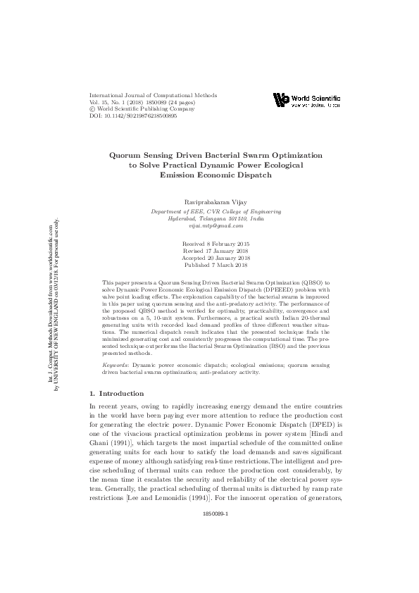 (PDF) Quorum Sensing Driven Bacterial Swarm Optimization to Solve Practical Dynamic Power ...