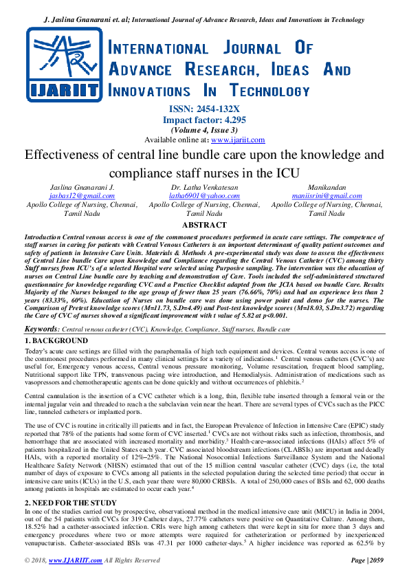 (PDF) Effectiveness of central line bundle care upon the knowledge and ...