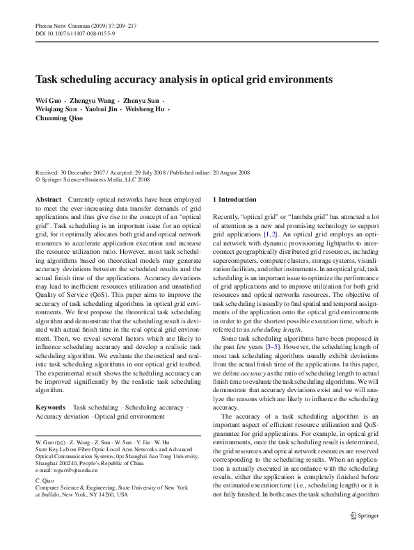 (PDF) Task scheduling accuracy analysis in optical grid environments