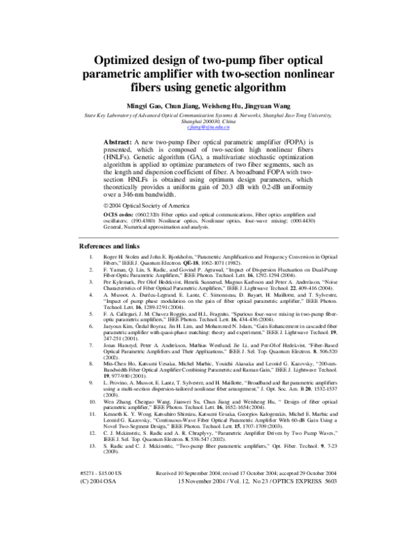 (PDF) Optimized design of two-pump fiber optical parametric amplifier with two-section nonlinear ...
