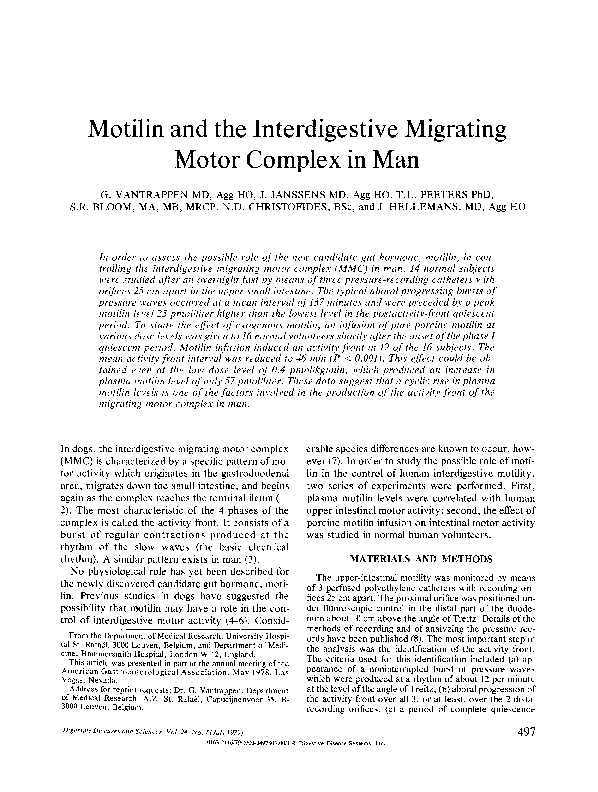 (PDF) Motilin and the interdigestive migrating motor complex in man