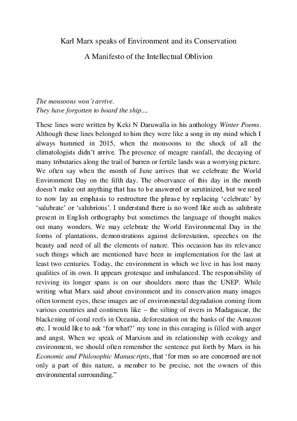 (PDF) Karl Marx speaks of Environment and its Conservation - A ...