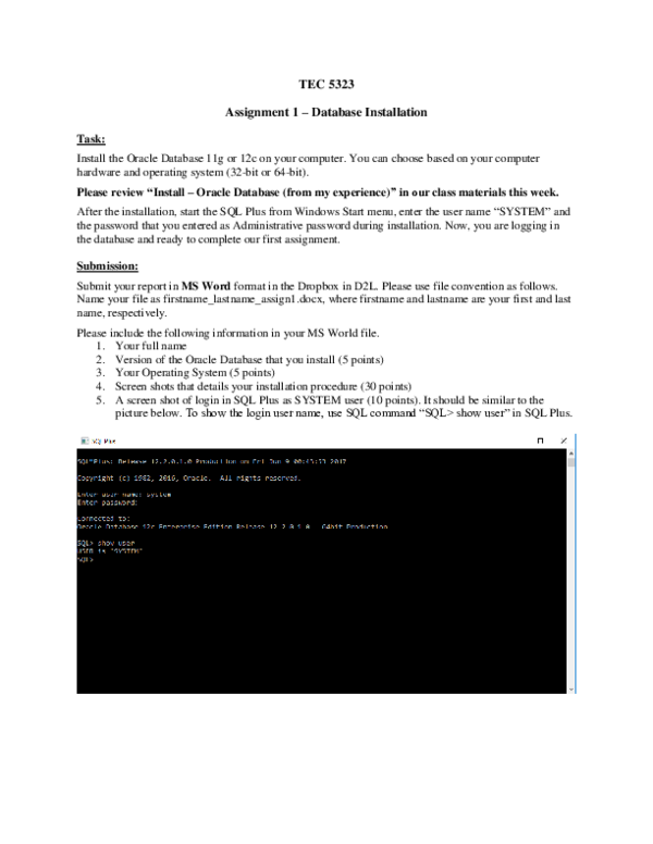 (PDF) TEC 5323 Assignment 1 – Database Installation